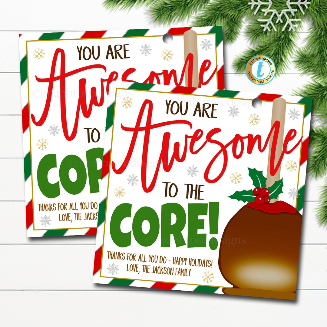 Christmas Caramel Apple Appreciation Gift Tags, You Are Awesome to the ...