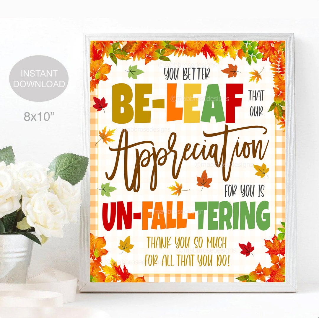 Fall Appreciation Sign, Autumn Leaf Thank You, School Pto Pta Gift ...