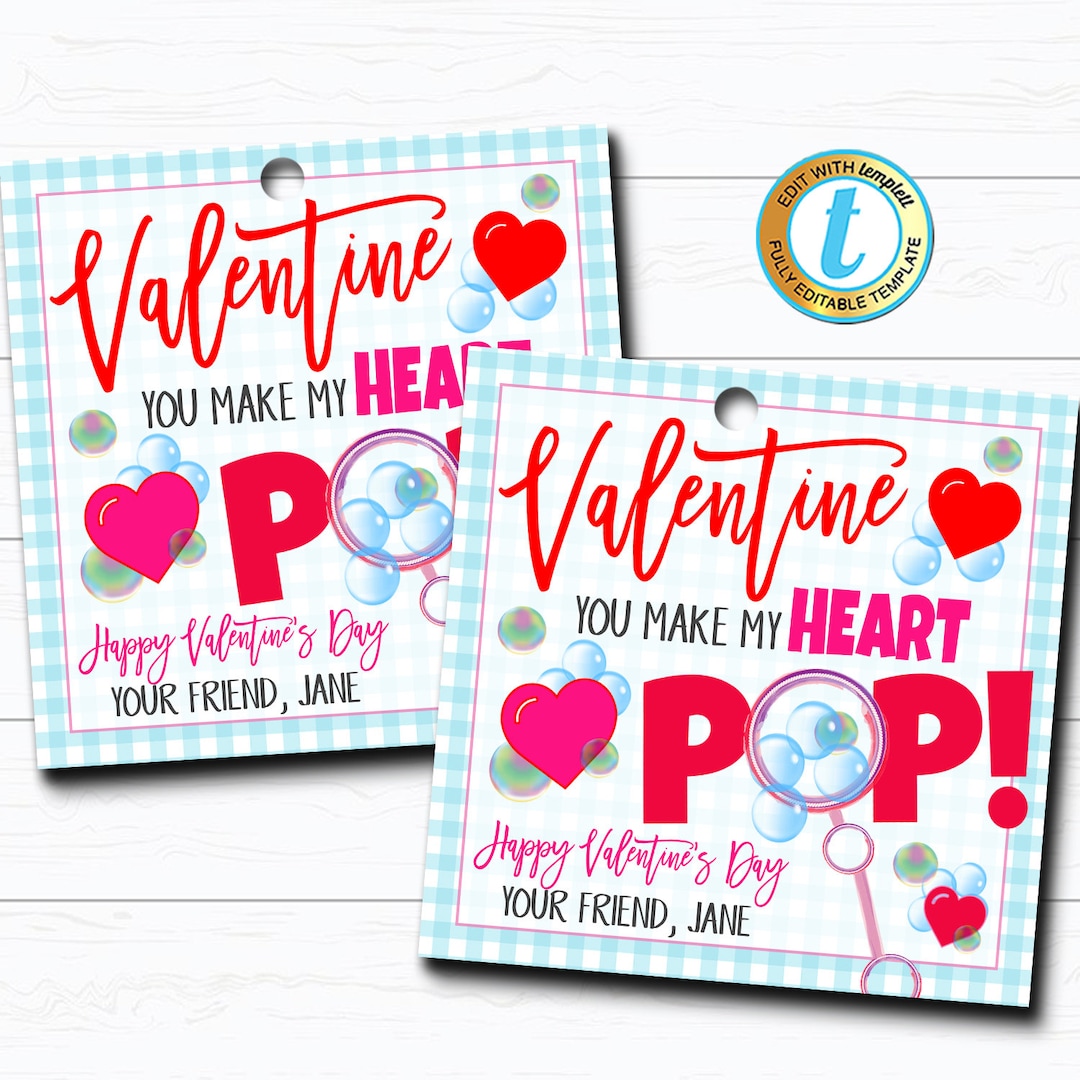 Valentine Bubble Tags, You Make My Heart Pop Valentine Gift Tag, Gift ...
