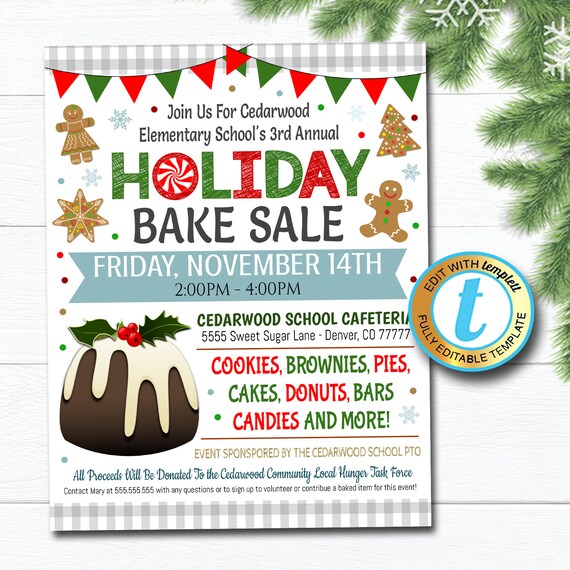 Christmas Bake Sale Flyer Holiday Bakery Invitation School | Etsy