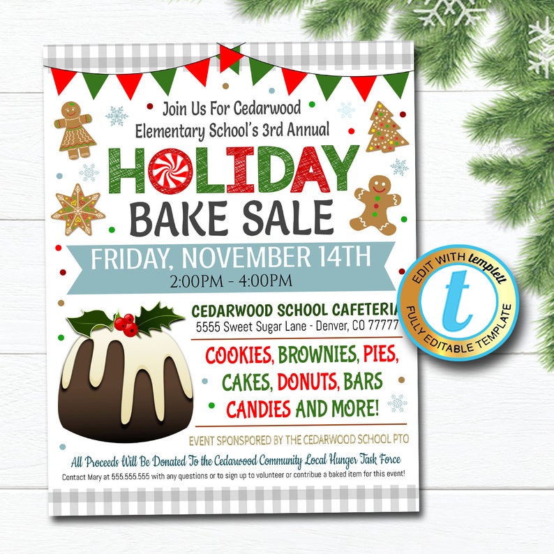Christmas Bake Sale Flyer Holiday Bakery Invitation School - Etsy