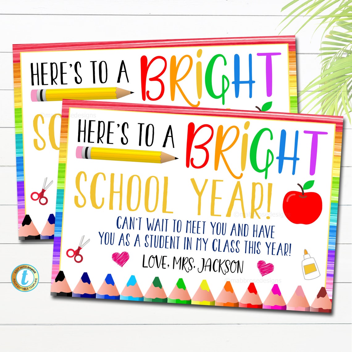 Back to School Teacher Postcard, Here's to a Bright School Year, Hello ...