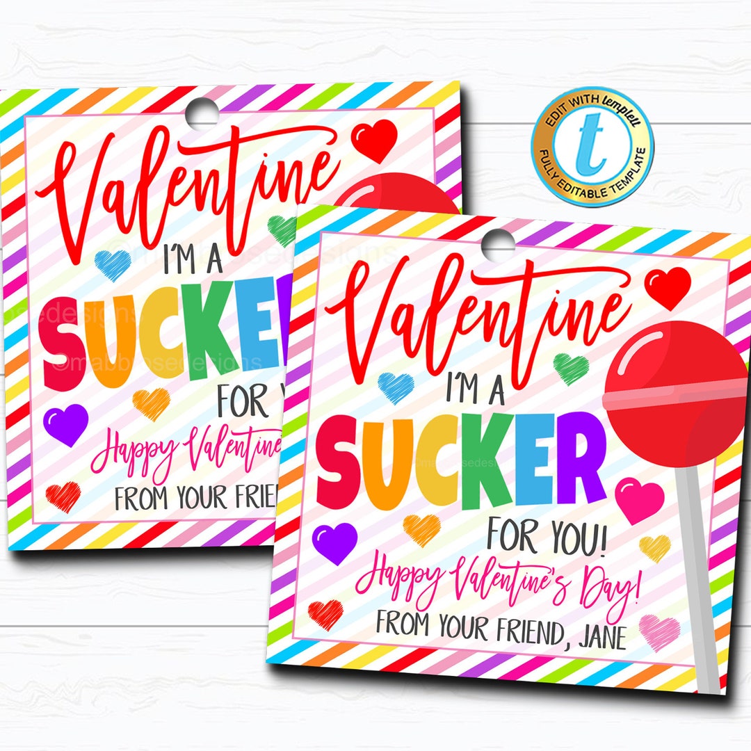 Valentine Sucker Tags, I'm a Sucker for You Valentine Candy Gift Tag ...
