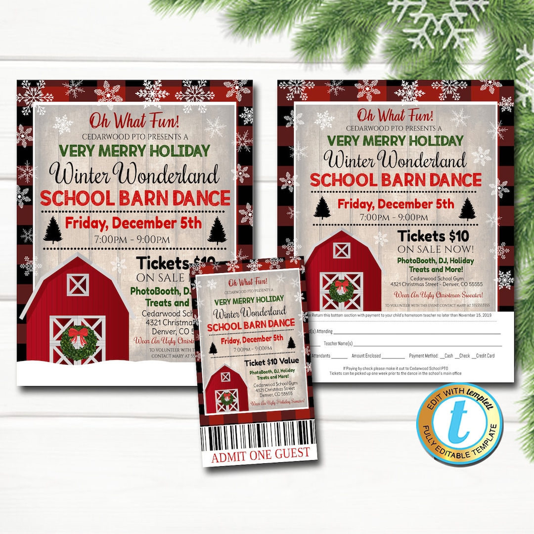 Winter Dance Flyer Set, Christmas School Dance, Church Pto Pta, Holiday ...
