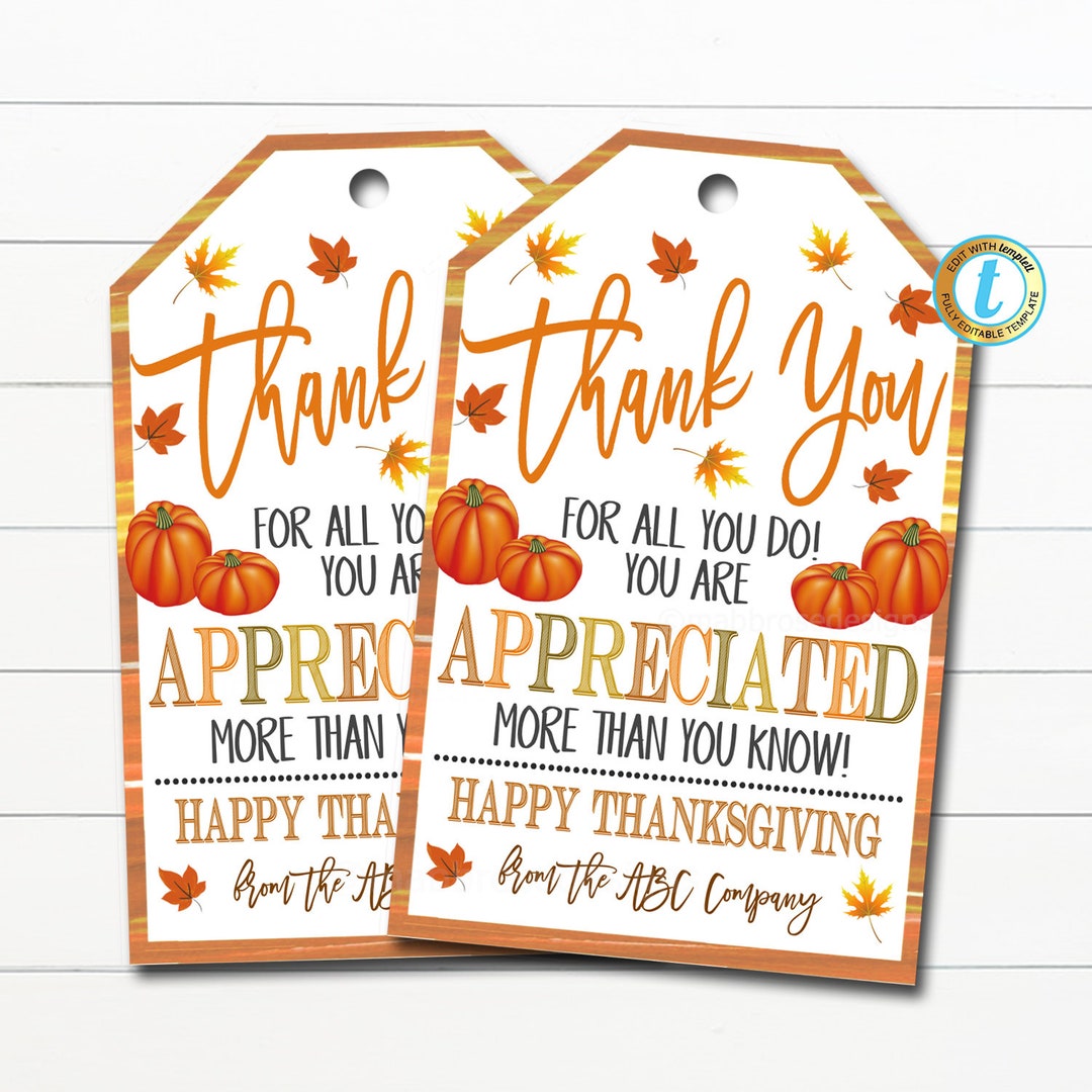 Fall Thank You Gift Tags, Teacher Staff Employee Nurse Volunteer Staff ...