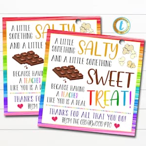 Chocolate Popcorn Gift Tag, Teacher Staff Employee School Appreciation ...