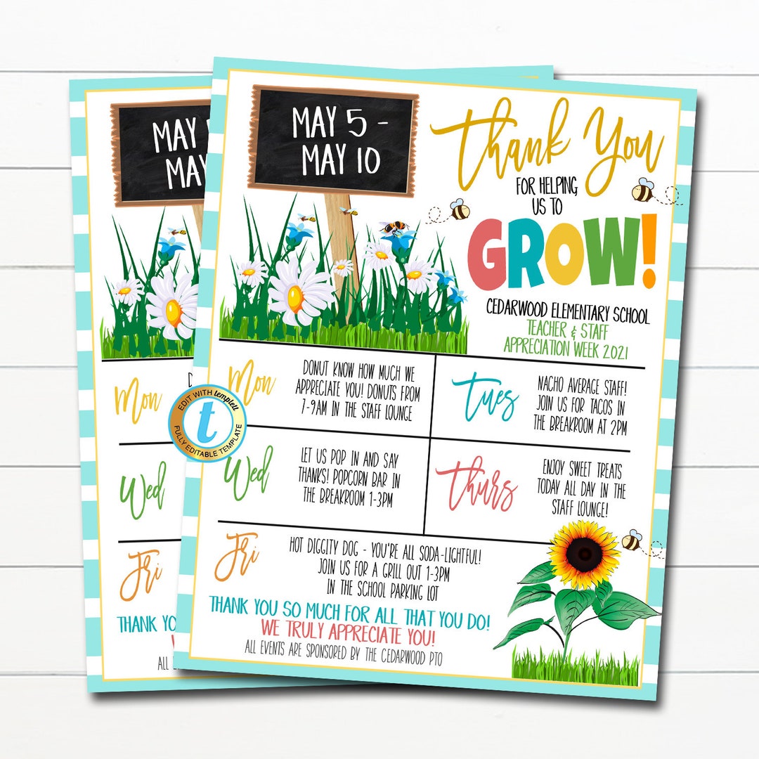 Printable Editable Floral Grow Bloom Theme Teacher and Staff ...
