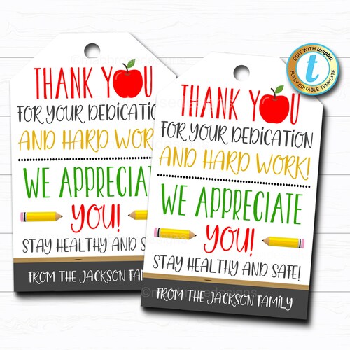 Teacher Appreciation Gift Tag Thank You Gift Staff School Pto - Etsy