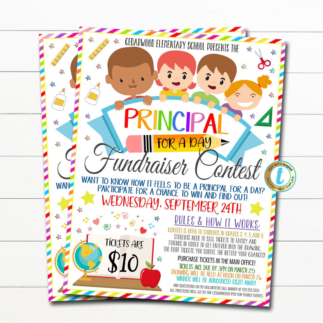 Principal for a Day Contest Fundraiser Flyer, EDITABLE Template ...