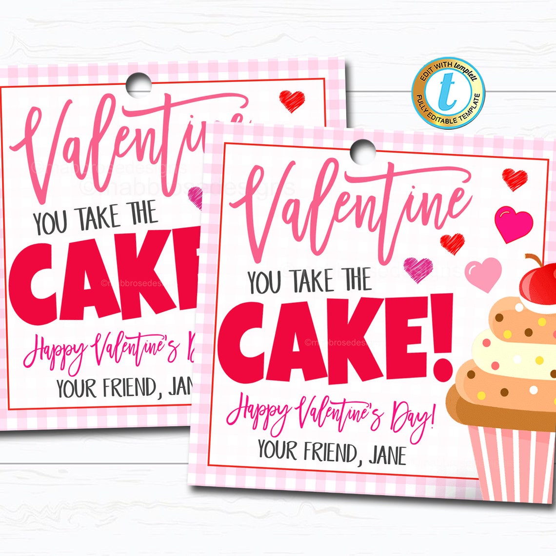 Valentines Cake Gift Tag, You Take the Cake! Teacher Staff Employee ...