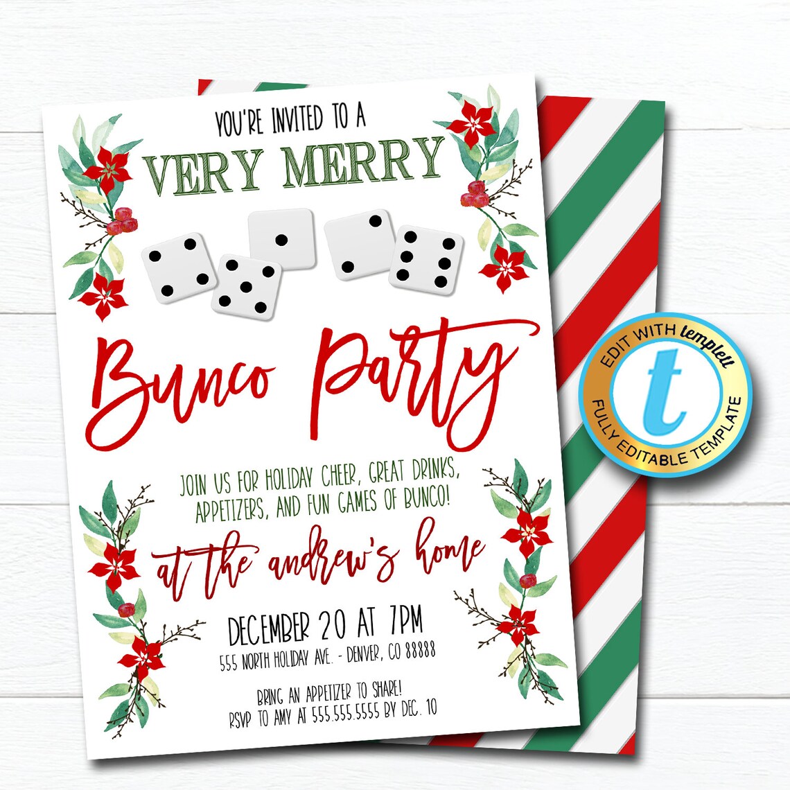 Christmas Bunco Party Invitation, Adult Holiday Invite, Xmas Cocktail ...
