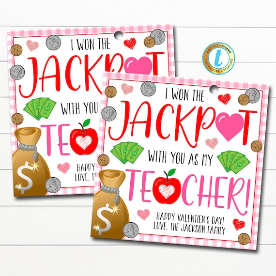 Valentine Teacher Gift Tags I Won the Jackpot With You | Etsy