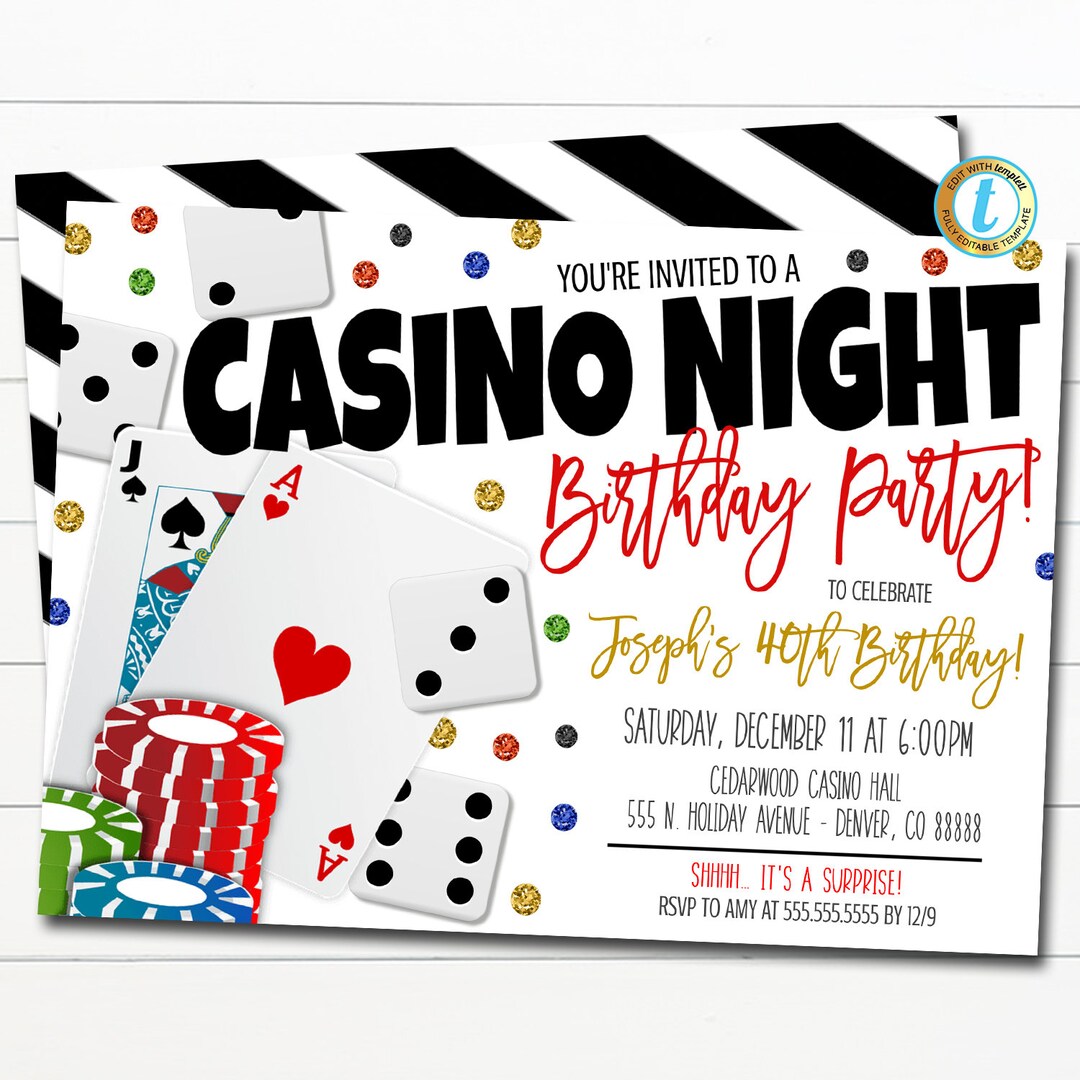 Casino Night Party Invitation, Adult Surprise Birthday Invite, Poker ...
