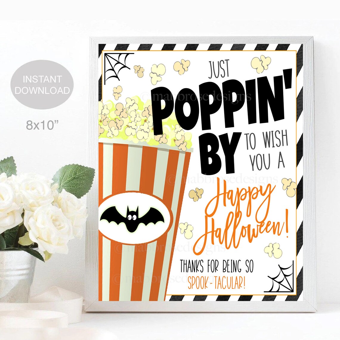 Halloween Popcorn Sign Poppin' by to Say Happy Halloween - Etsy