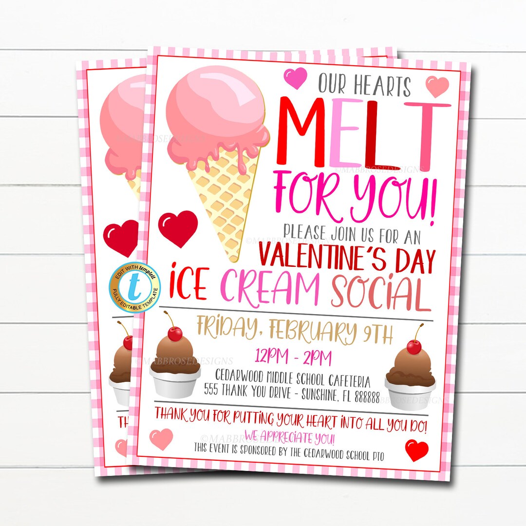 EDITABLE Ice Cream Social Flyer, Valentine's Day Appreciation ...