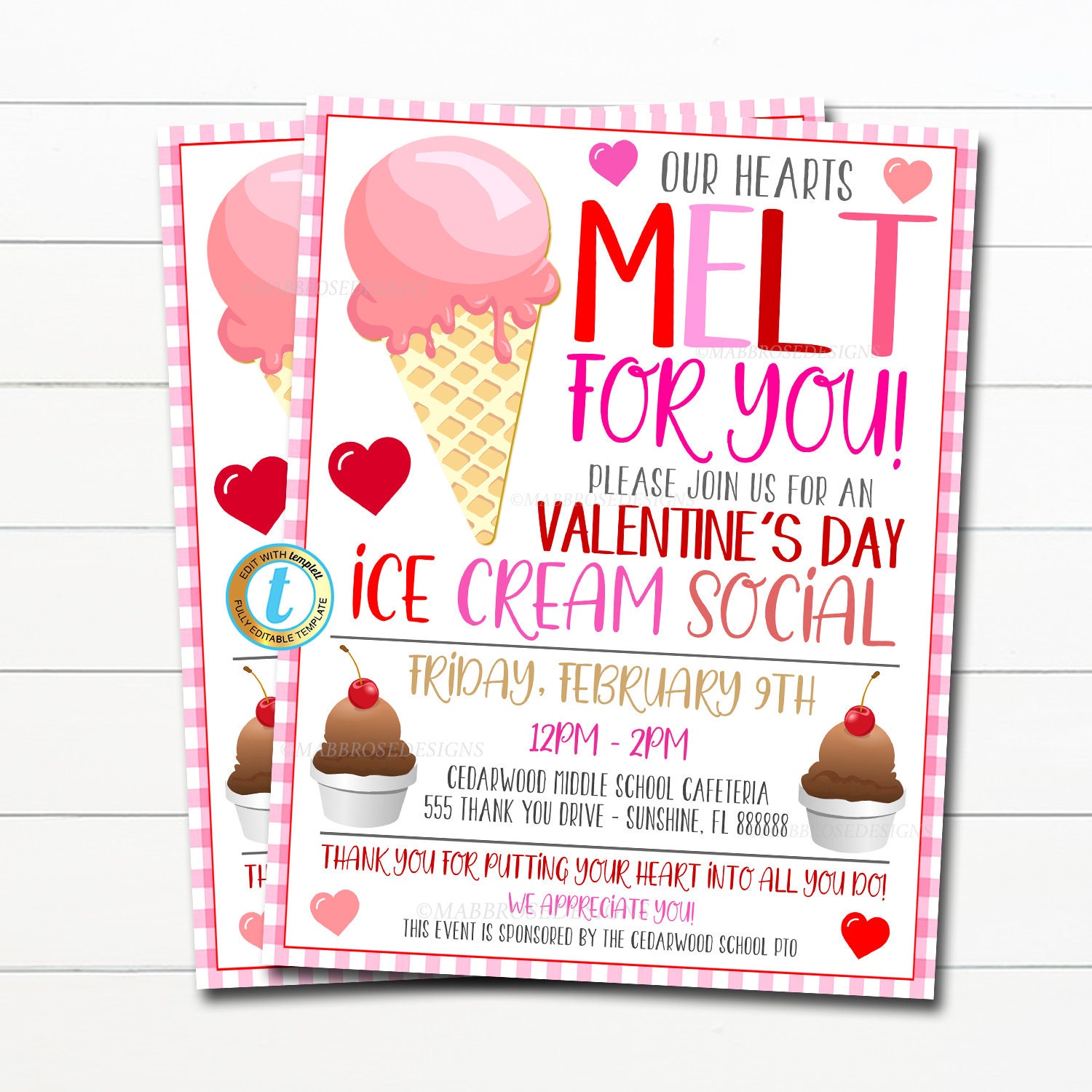 EDITABLE Ice Cream Social Flyer, Valentine's Day Appreciation ...
