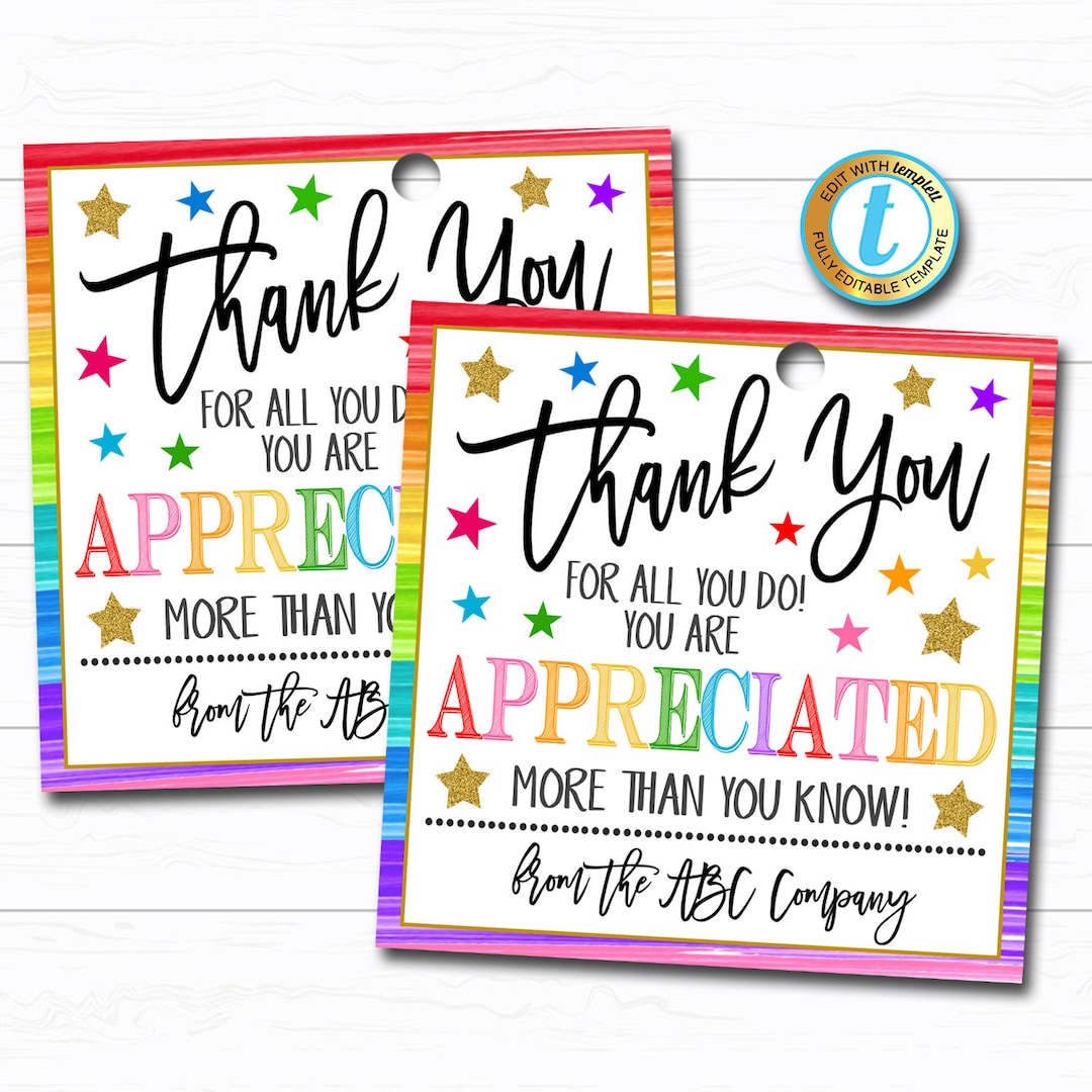 Thank You Gift Tags, Teacher Staff Employee Nurse Volunteer Staff ...