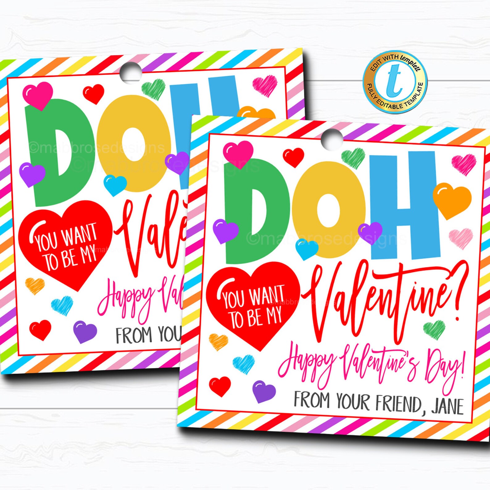 Valentine Gift Tags Doh You Want to Be My Valentine Kids Toy | Etsy