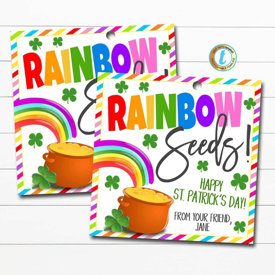 St. Patrick's Day Gift Tags Rainbow Seeds Candy Kids - Etsy