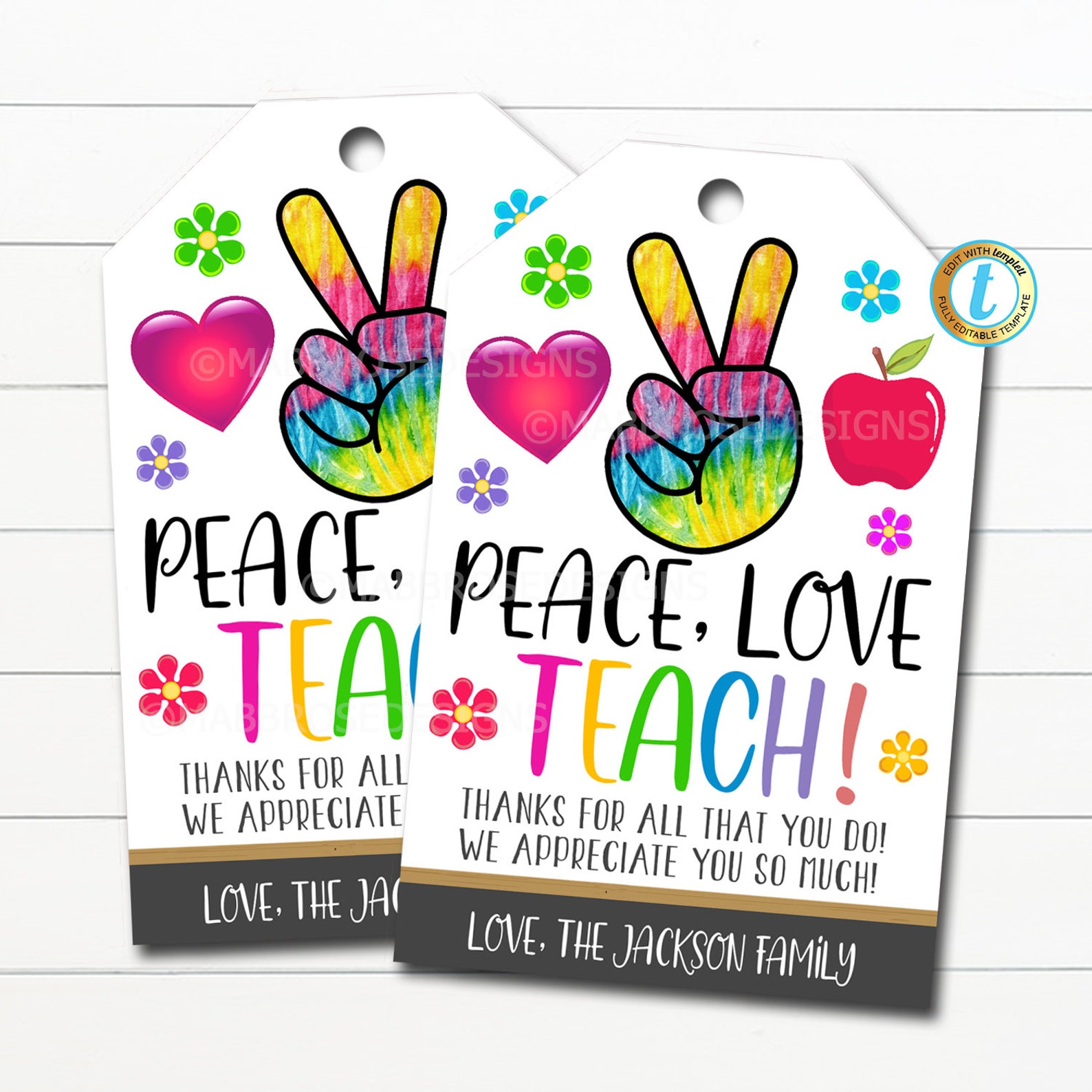 Peace Love Teach Teacher Appreciation Week Gift Tags Employee | Etsy