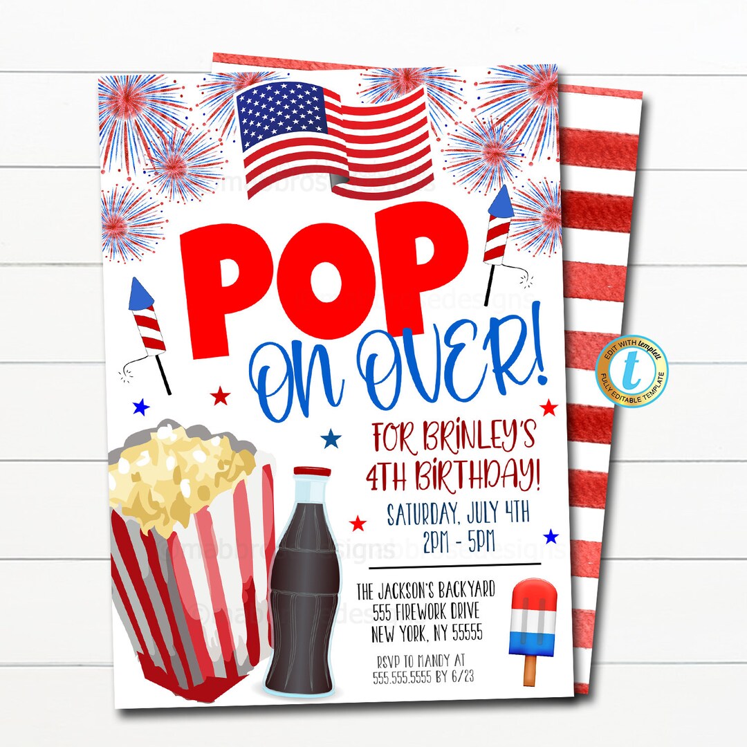 4th of July Invitation, Pop on Over Popsicle Popcorn Soda Invite, Red ...