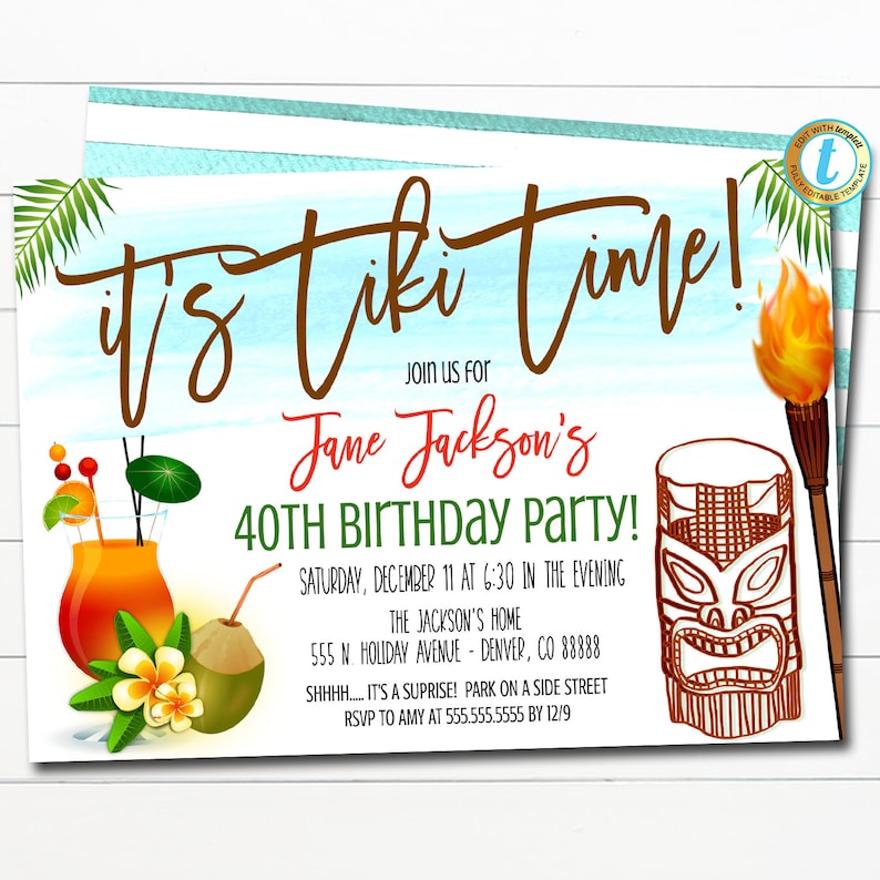 Tiki Bar Party Invitation Birthday Party Celebration Digital - Etsy