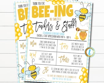 Printable Editable Bumble Bee Theme Teacher and Staff Appreciation ...