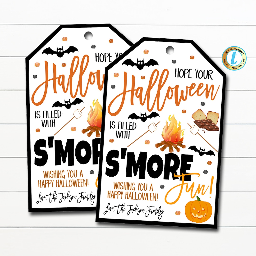 Halloween S'mores Gift Tag, Chocolate Candy Gift, Kids Halloween Party ...
