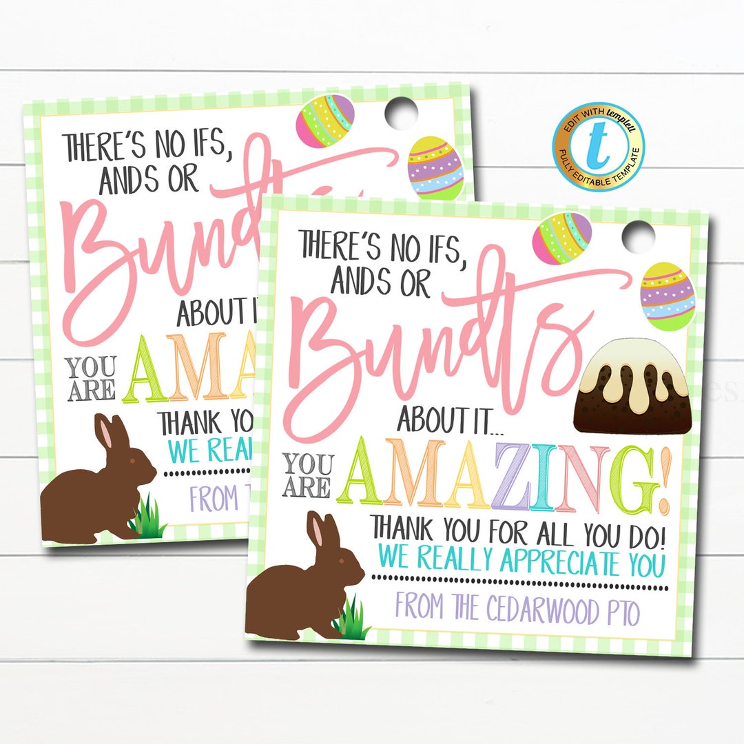 Easter Bundt Cake Gift Tag, No Ifs Ands or Bundts You're Amazing ...
