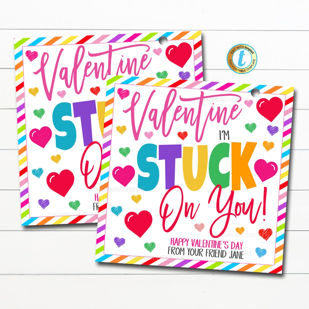 Valentine Sticker Gift Tags, Stuck on You, Toy Non Candy Valentine Tag ...