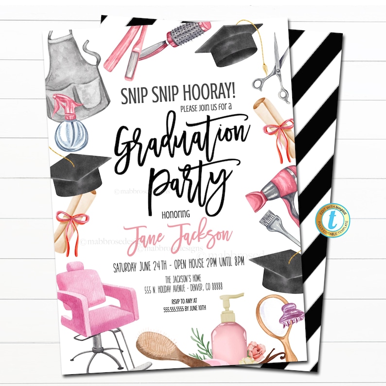 Cosmetology School Graduation Party Invitation, Beautician Graduation ...