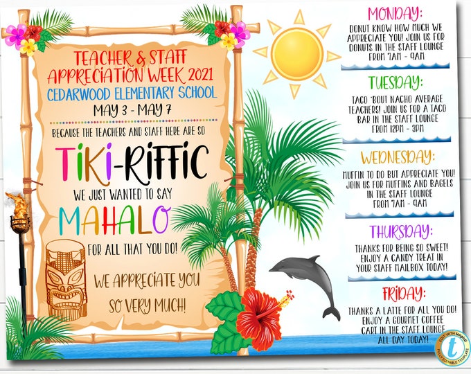 Luau Teacher Appreciation Week Itinerary, You Are Tiki-riffic Beach ...