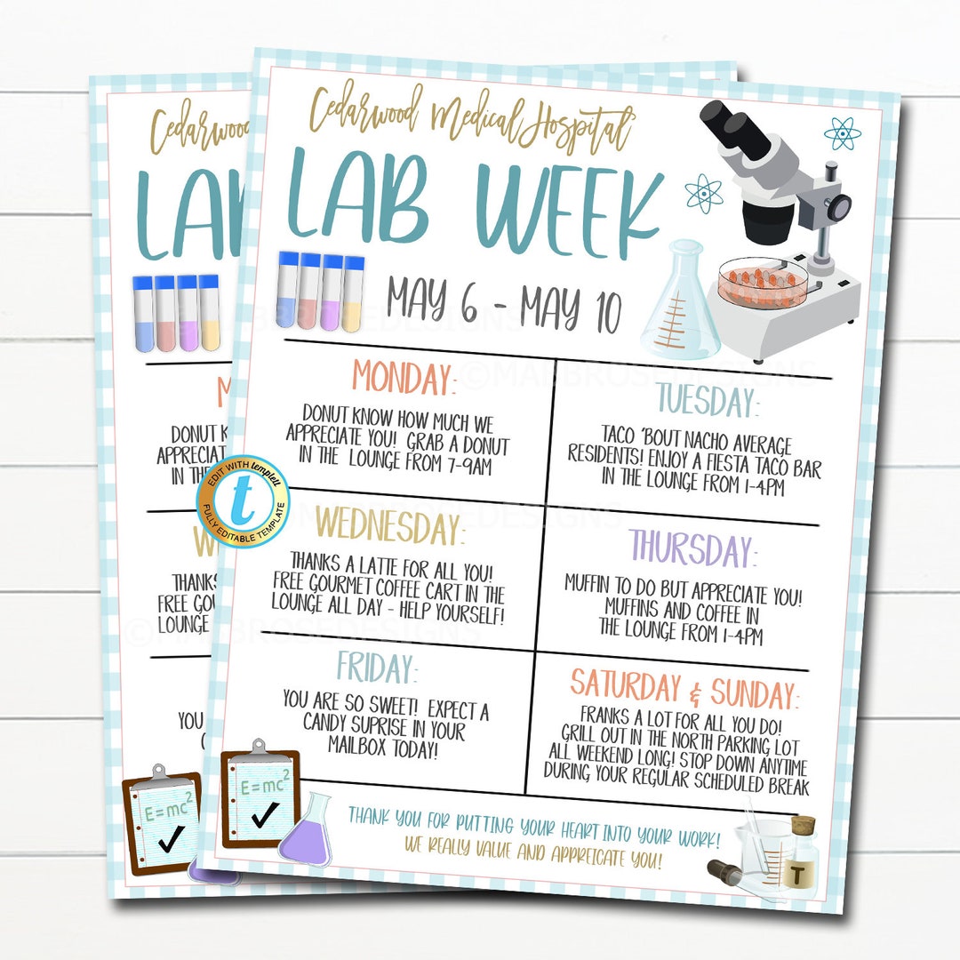 Lab Appreciation Week Itinerary Poster, Printable Digital File ...