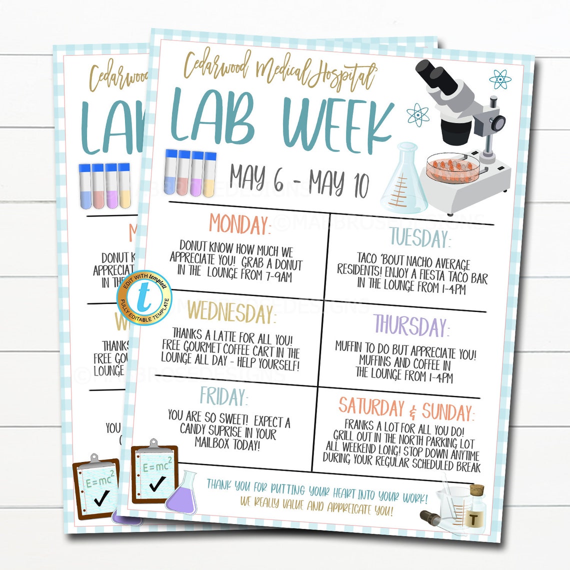 Lab Appreciation Week Itinerary Poster Printable Digital - Etsy