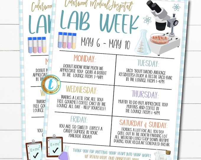 EDITABLE Lab Appreciation Week Itinerary Poster, Printable Digital File ...