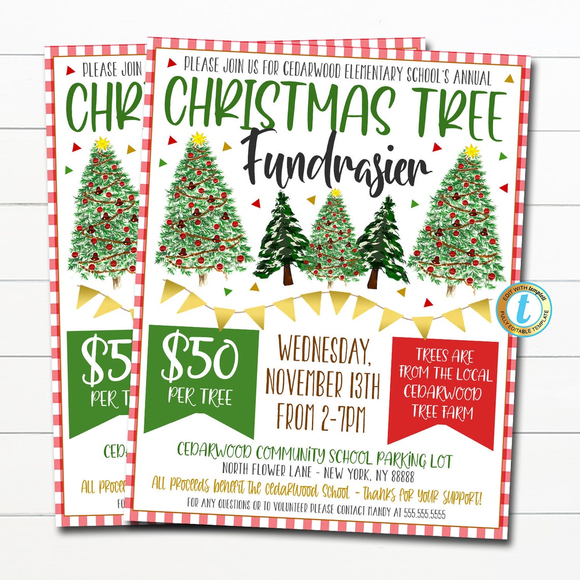 Christmas Tree Fundraiser Flyer, Christmas Charity Nonprofit Printable ...