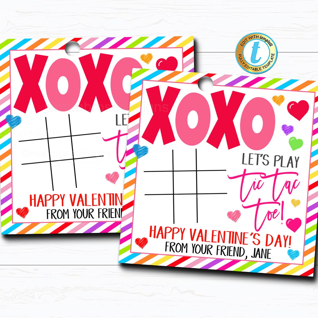 Valentine Tic Tac Toe Gift Tags, Game Candy Valentine Gift Classroom ...