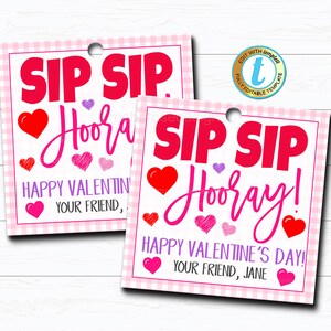 Valentine Gift Tags, Sip Sip Hooray, Crazy Straw Wine Juice Valentine ...