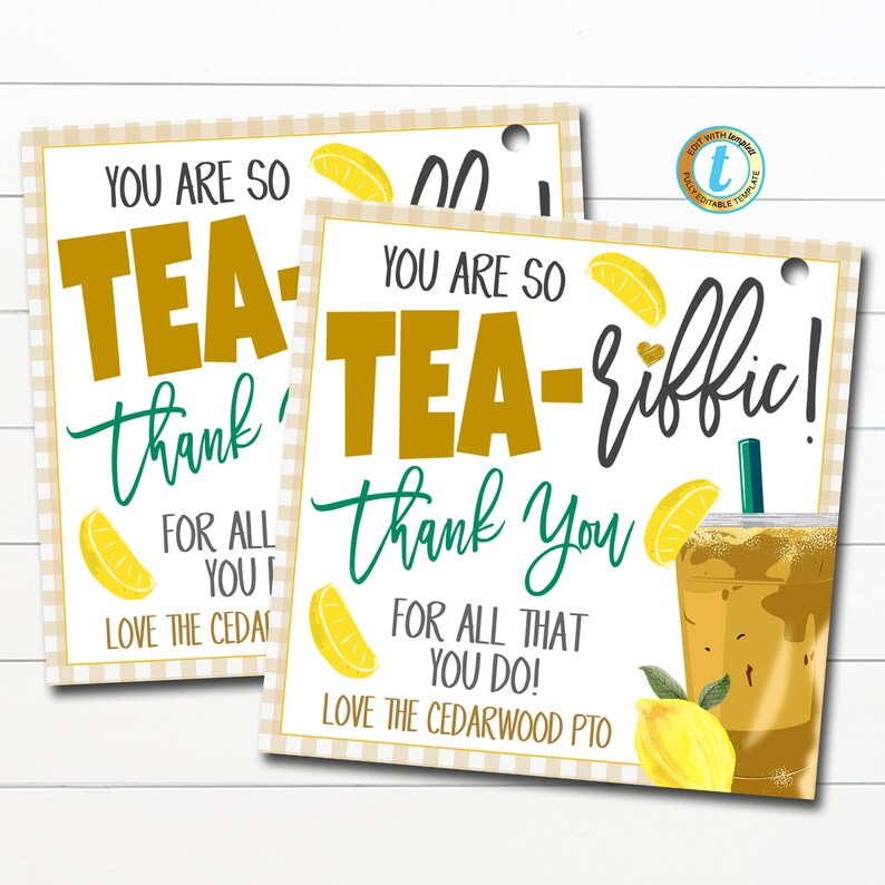 Iced Tea Gift Tags You're Tea-riffic Appreciation Tag | Etsy