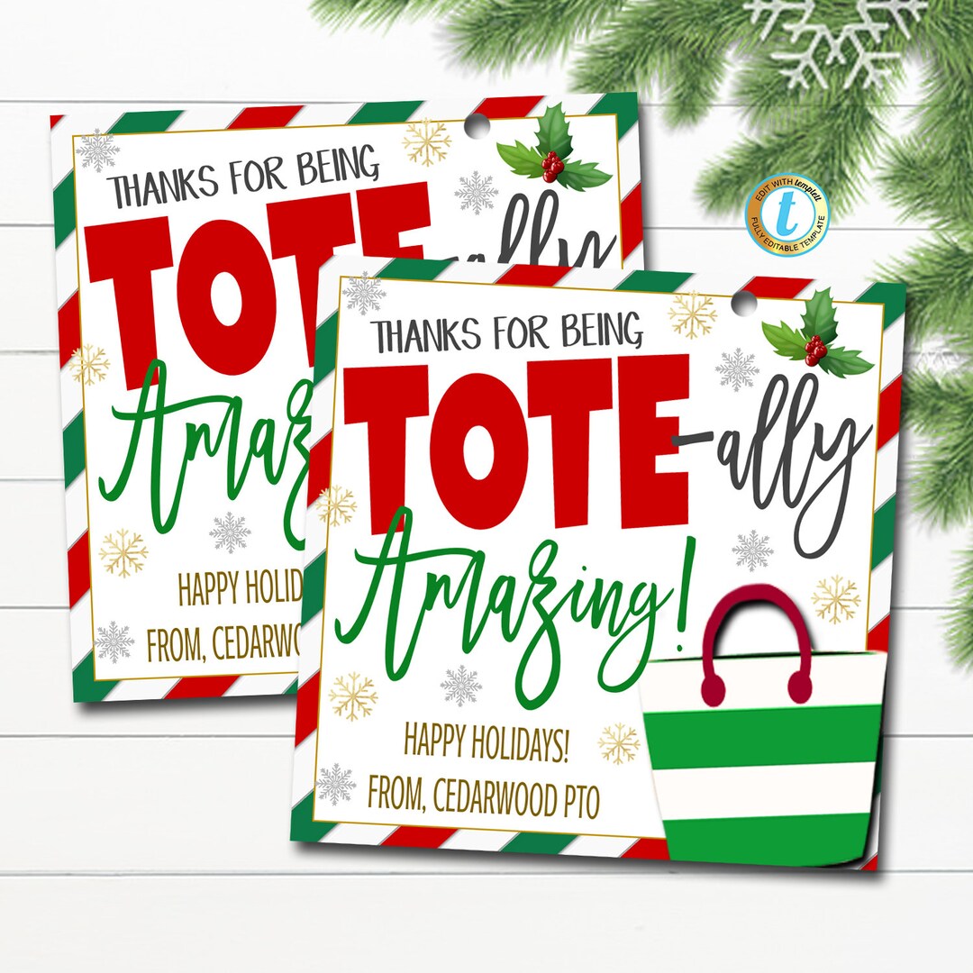 Christmas Tote Bag Gift Tag, School Pto Pta Thanks for Being Tote-ally ...