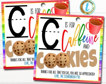 Christmas Teacher Gift Tags C is for Caffeine and Coffee | Etsy