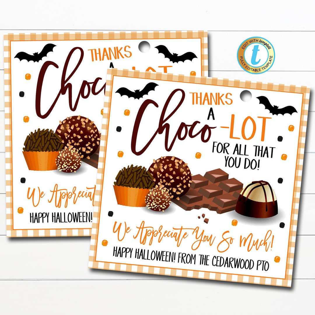 Halloween Chocolate Candy Gift Tags, Thanks a Choco-lot, Staff Employee ...