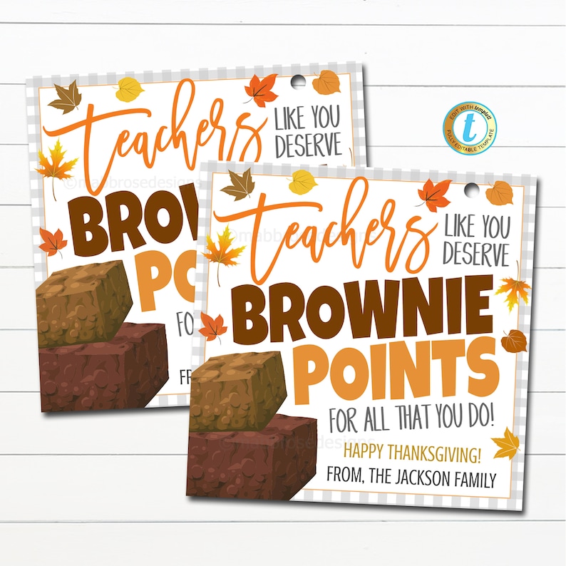 Fall Teacher Gift Tags, Teachers Deserve Brownie Points, Staff Teacher ...