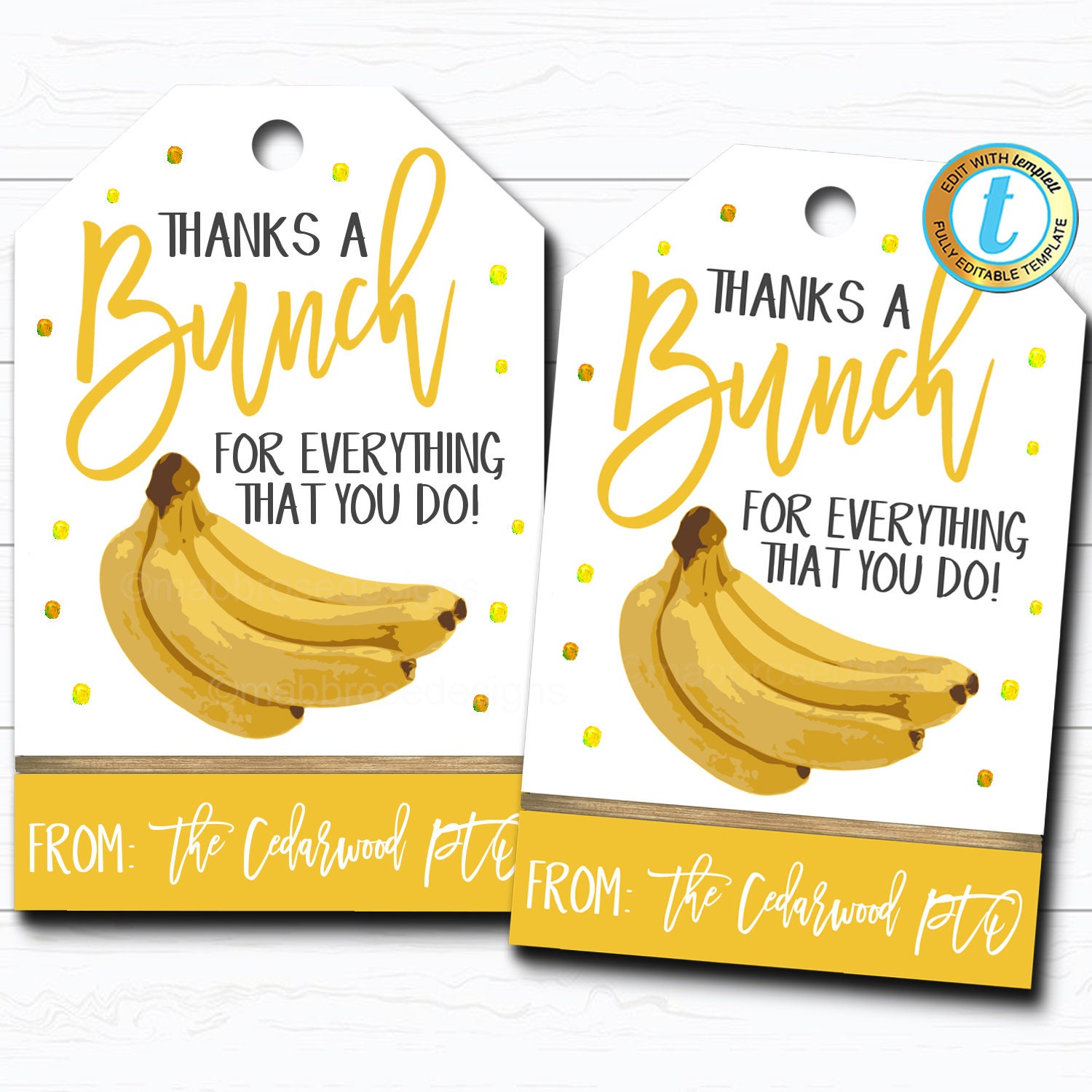 Banana Gift Tags, Fruit Treat Label, Bananas About You Thank You ...