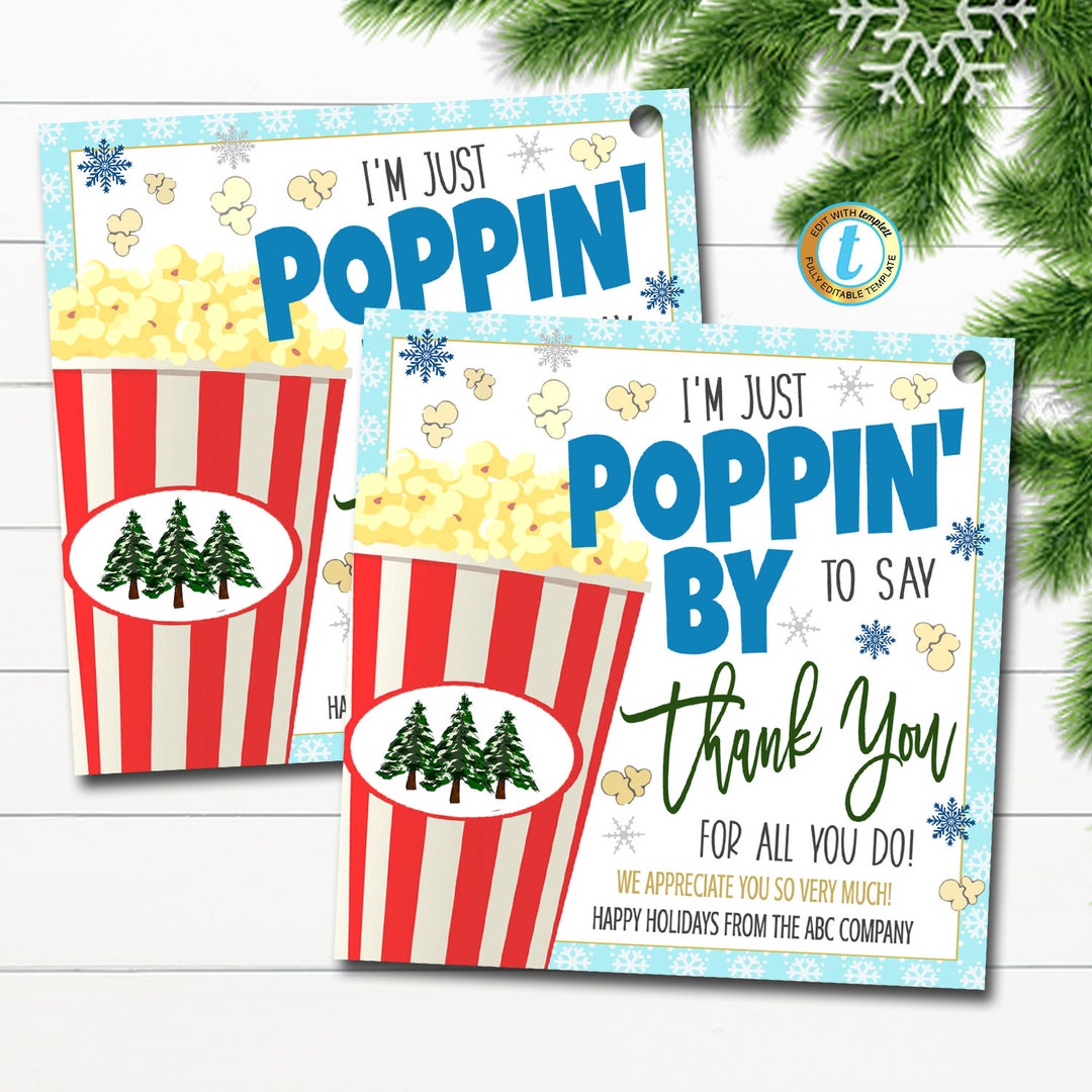 Holiday Appreciation Popcorn Gift Tag, Poppin by to Say Thank You ...