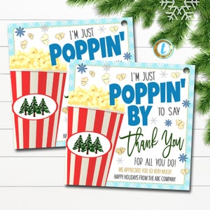 Holiday Appreciation Popcorn Gift Tag, Poppin by to Say Thank You ...