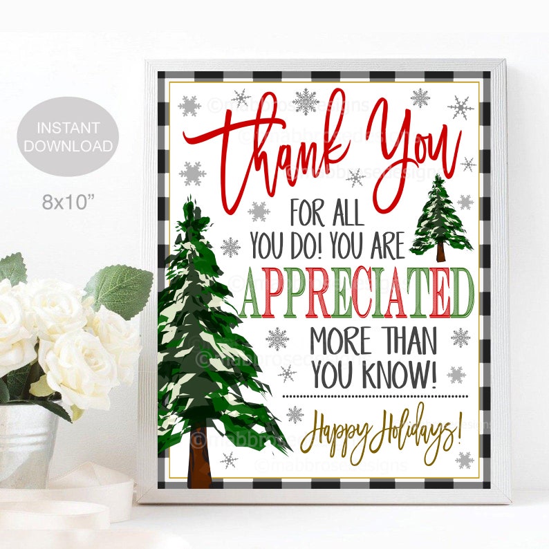 Christmas Appreciation Sign, Thank You Gift, School Teacher Staff ...