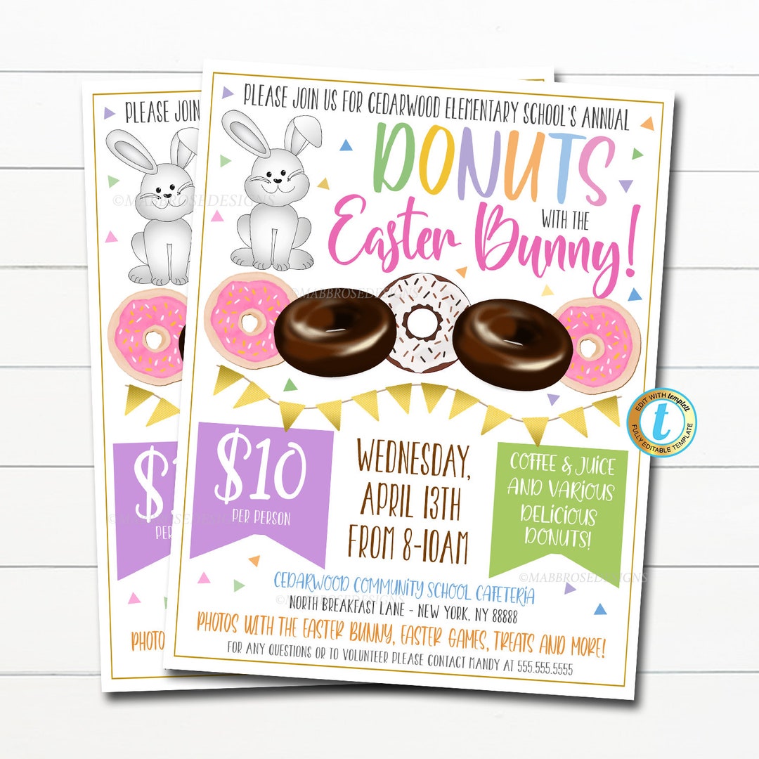 EDITABLE Donuts With the Easter Bunny, Easter Breakfast Invitation Kids ...