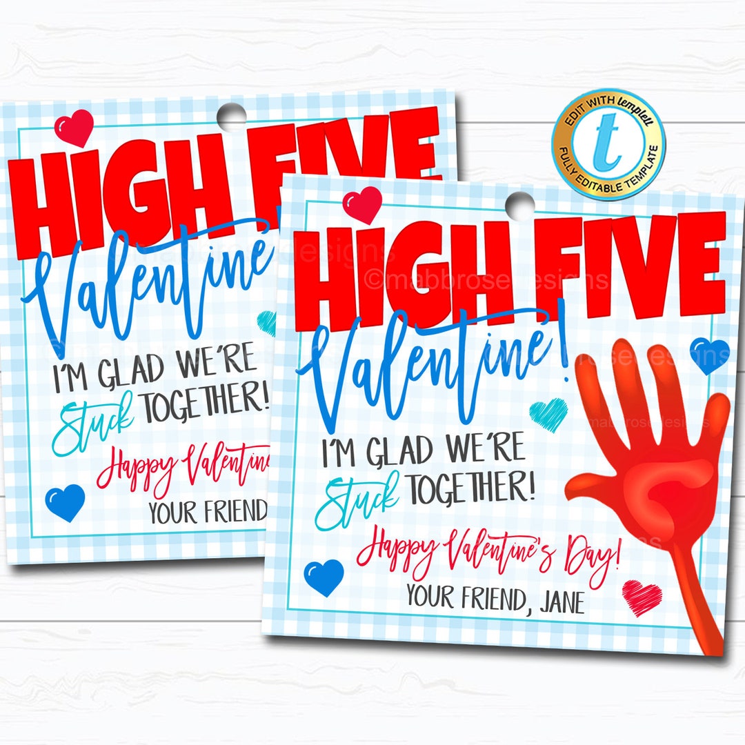 Valentine Gift Tags, High Five Valentine, Sticky Hands Stuck Together ...