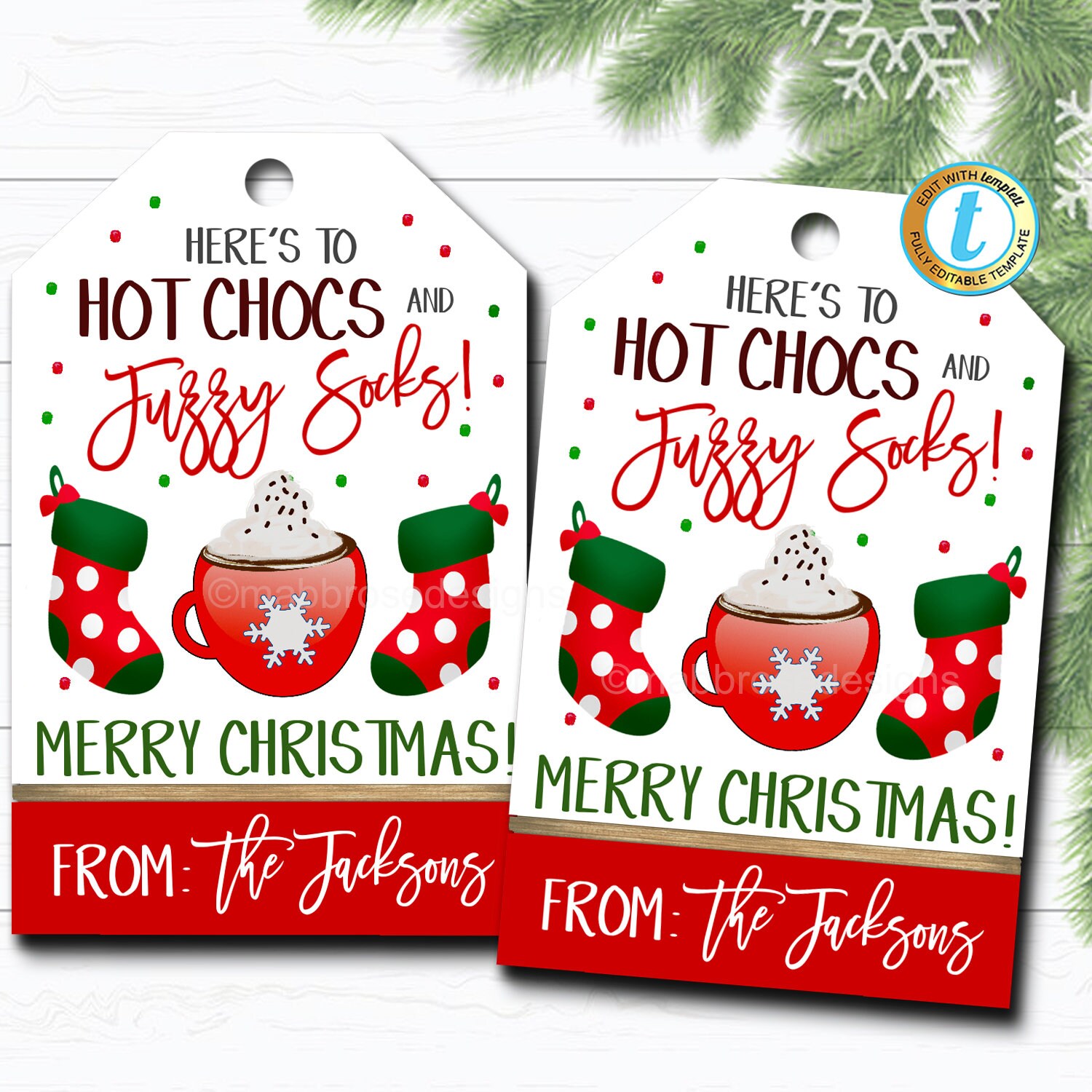Christmas Gift Tags, Hot Chocs and Fuzzy Socks, Teacher Staff Employee ...